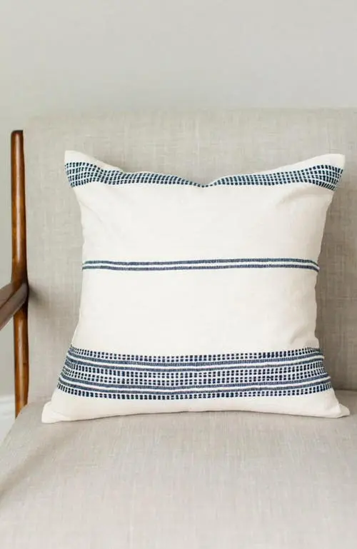 CREATIVE WOMEN Aden Throw Pillow Cover - Natural W/ Navy