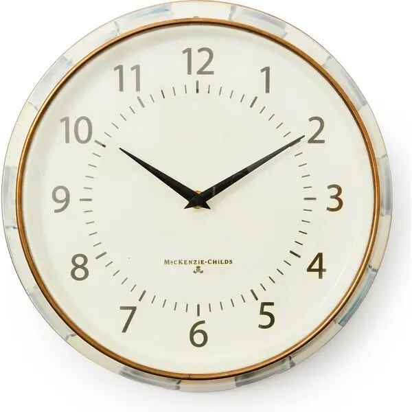 MACKENZIE-CHILDS Sterling Check School Wall Clock - Grey/ White