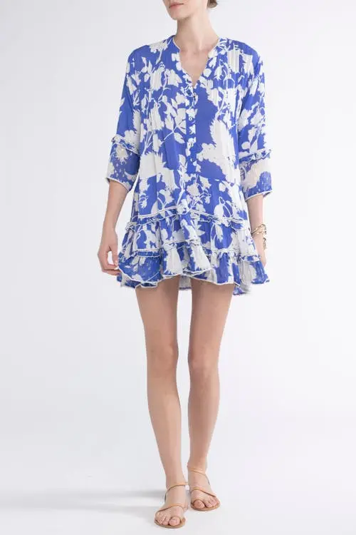 SUNDAY SAINT-TROPEZ Bella Ciao Flower Mini Dress - Blue