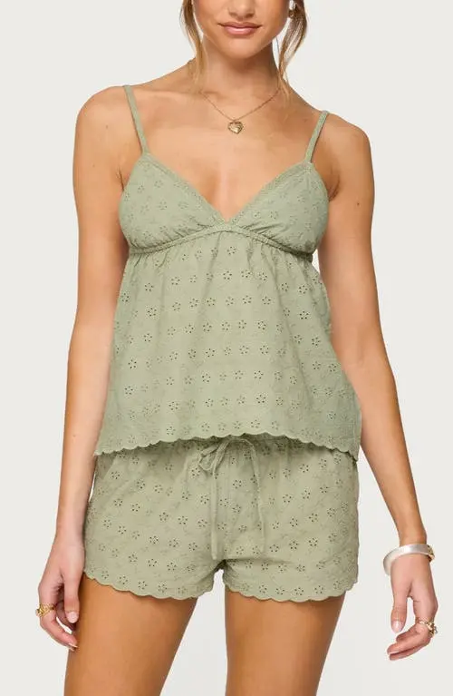 EDIKTED Talula Eyelet Babydoll Camisole - Olive