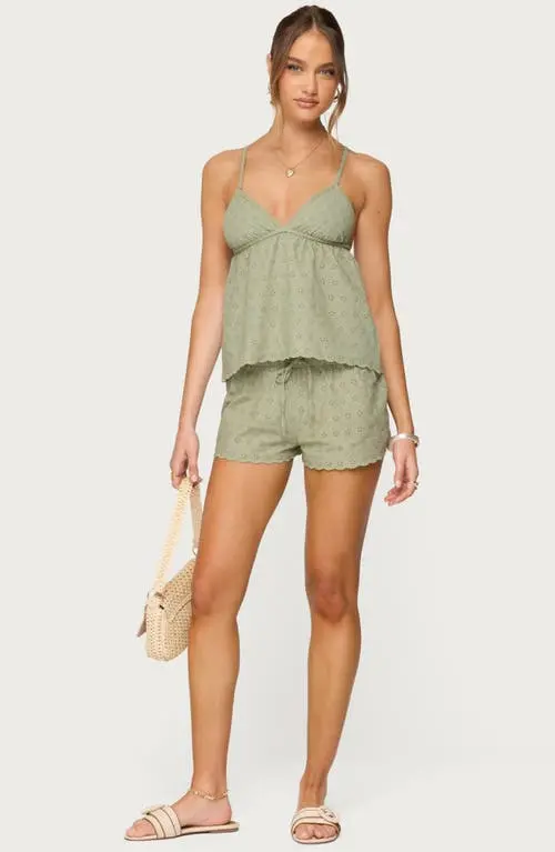 EDIKTED Talula Eyelet Babydoll Camisole - Olive