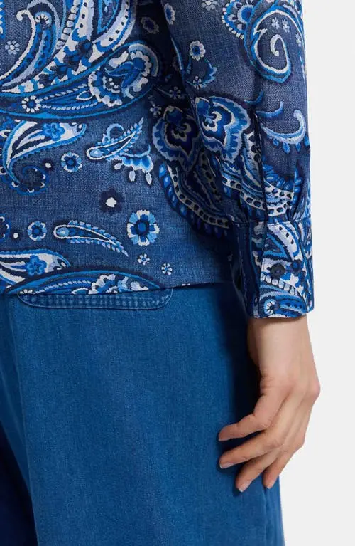 Foxcroft Sadie Paisley Ruffle Cotton Poplin Button-up Shirt