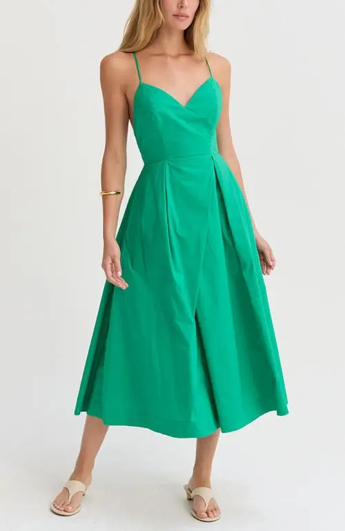 CRESCENT V-neck Poplin Midi Dress - Green