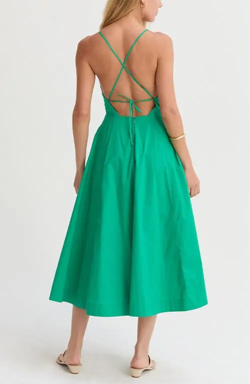 CRESCENT V-neck Poplin Midi Dress - Green