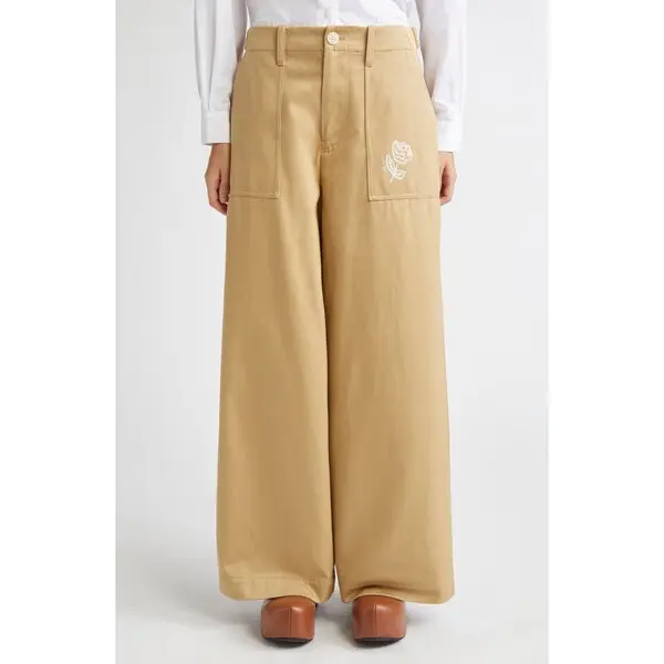 Marni Rose Embroidered Cotton Gabardine Pants