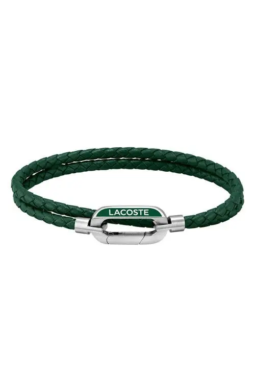 Lacoste Starboard Braided Leather Bracelet - Green / Silver
