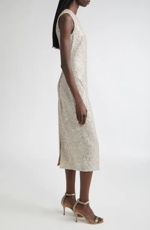 Michael Kors Hand-embroidered Sequin Sheath Midi Dress - Oyster