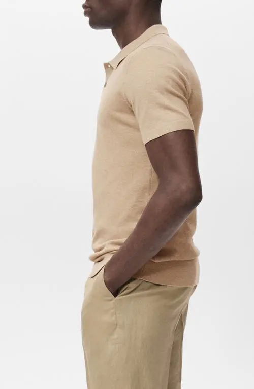 Mango Band Collar Button-up Shirt - Beige