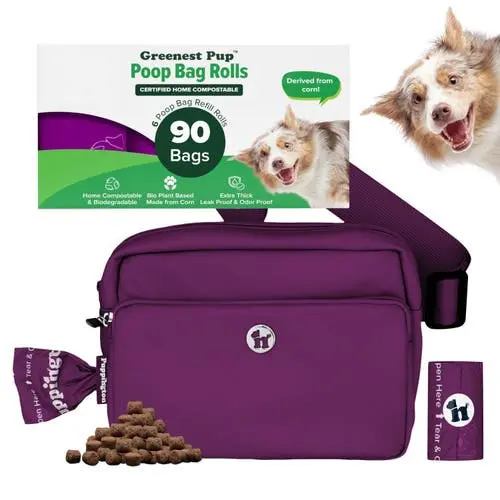 PUPPINGTON 3-in-1 Dog Walk Bag With Poop Bags - Plum Wine