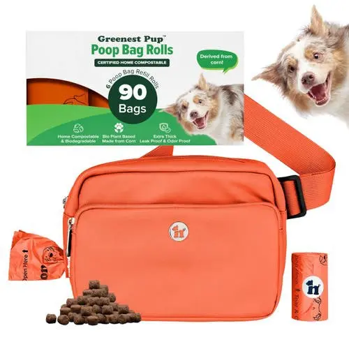 PUPPINGTON 3-in-1 Dog Walk Bag With Poop Bags - Poppy Orange
