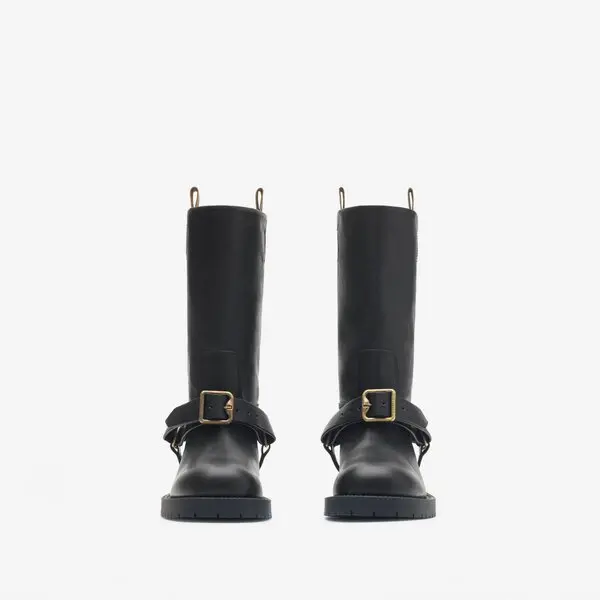Burberry Leather Saddle Boots - Black