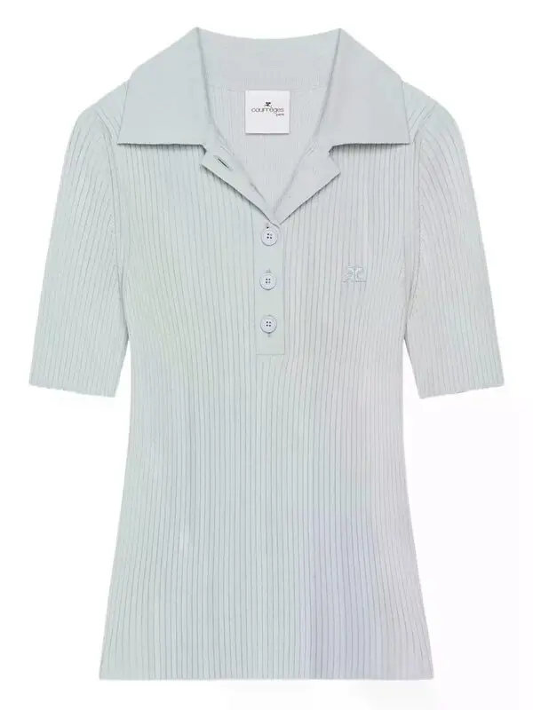 COURREGES Ribbed Short-sleeve Polo Top