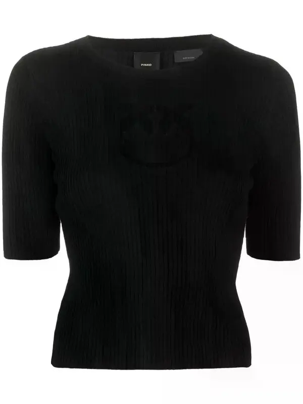 Pinko Ribbed Knit Cropped Top With Intarsia Logo