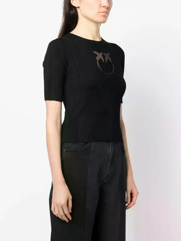 Pinko Ribbed Knit Cropped Top With Intarsia Logo