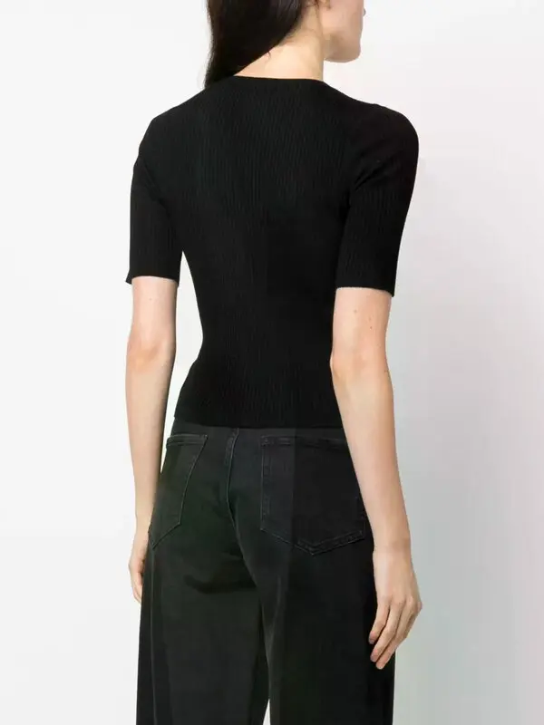 Pinko Ribbed Knit Cropped Top With Intarsia Logo