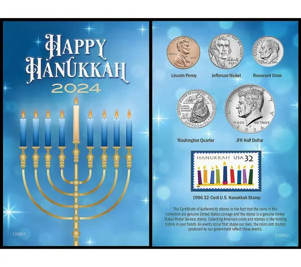 AMERICAN COIN TREASURES American Coin 2024 Hanukkah Stamp And Coin Coll Ectible Card - One-color