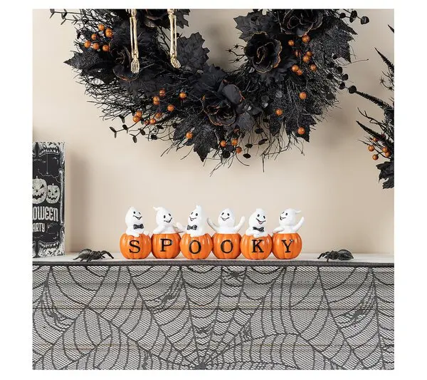 GLITZHOME 16 L Halloween Spooky Ghost Pumpkin Table Decor - One-color