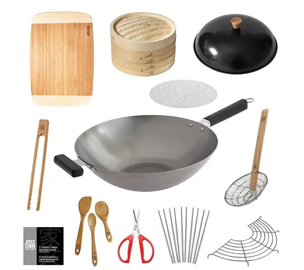JOYCE CHEN Professional Series Uncoated 14' Wok Bundle - One-color
