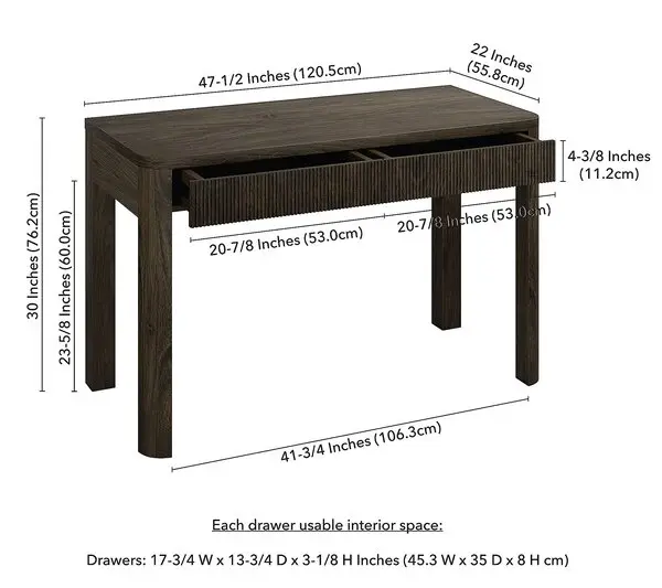 HUDSON&CANAL Mendoza 48 Wide Rectangular Desk