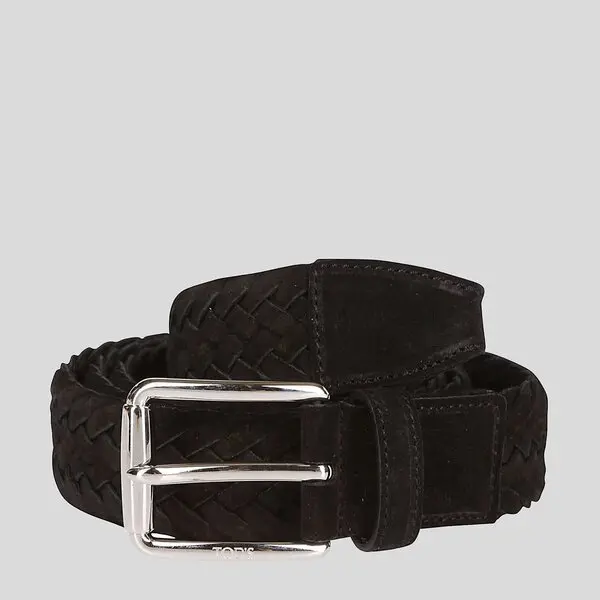 TOD'S Leather Belt With Silver Tone Hardware - Black