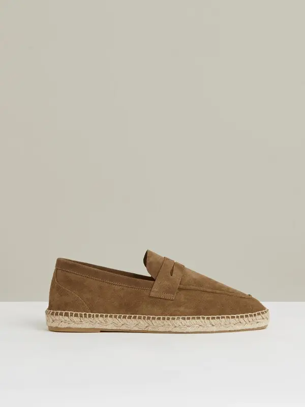 REISS Suede Penny-strap Espadrilles - Stone