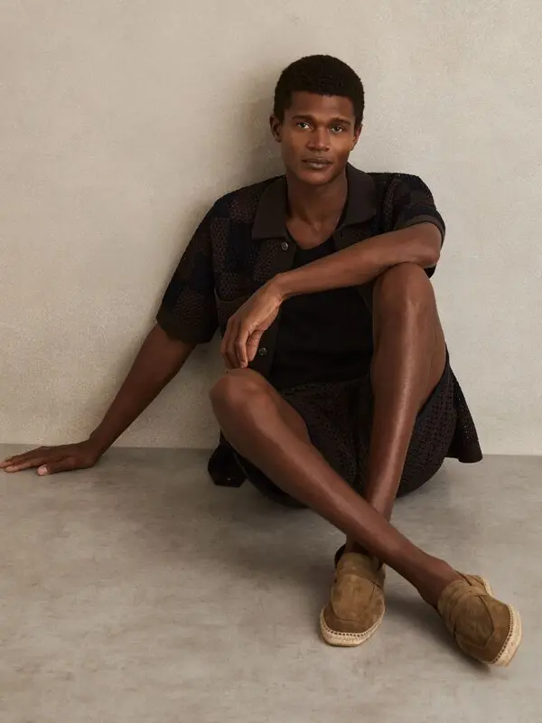 REISS Suede Penny-strap Espadrilles - Stone