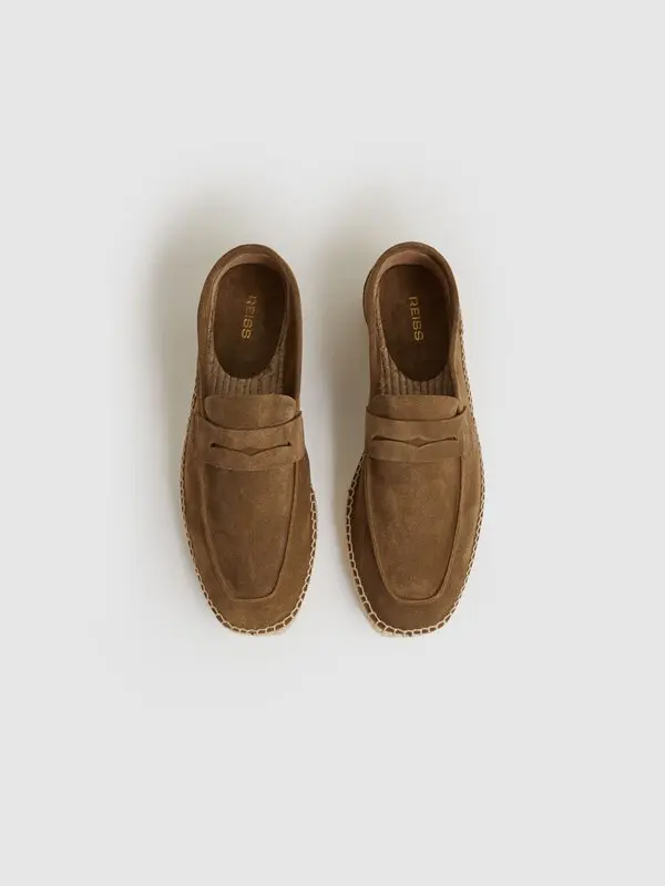 REISS Suede Penny-strap Espadrilles - Stone