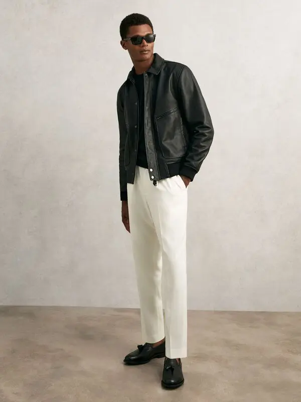 REISS Grained Leather Zip-through Jacket