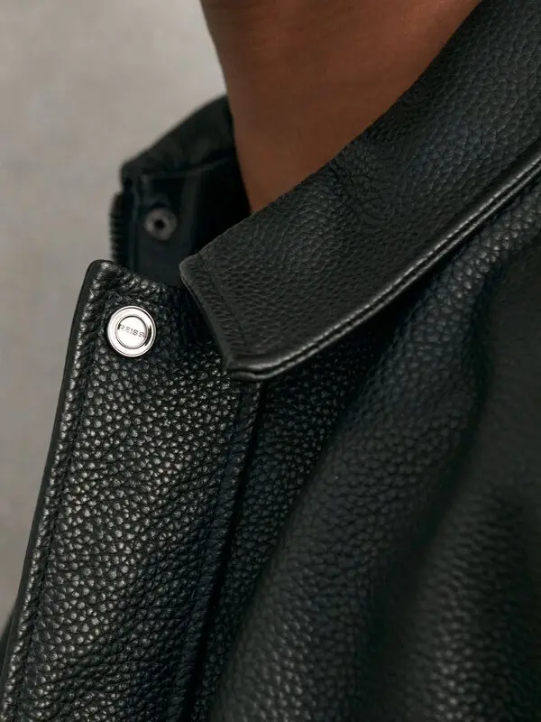 REISS Grained Leather Zip-through Jacket