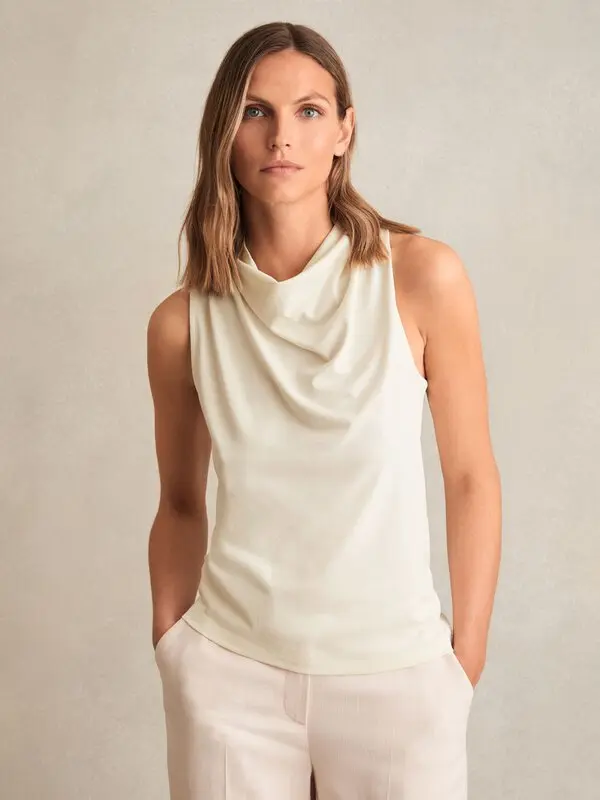 REISS Darla Cowl-neck Sleeveless Top - Ivory