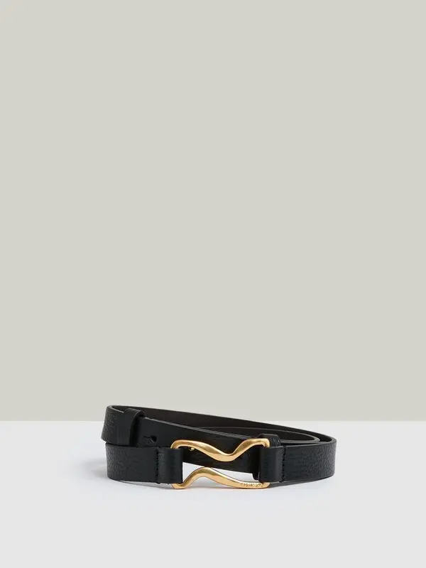 REISS Leather Belt With Sculpted Hardware - Black