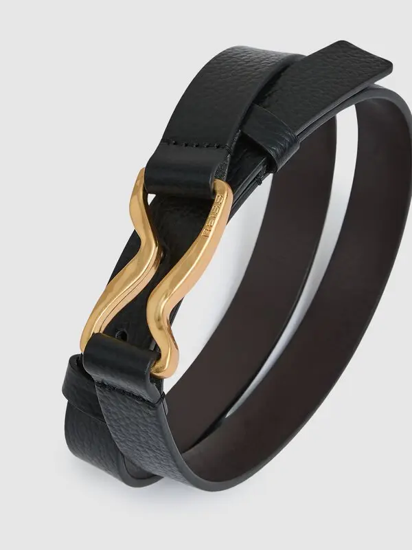 REISS Leather Belt With Sculpted Hardware