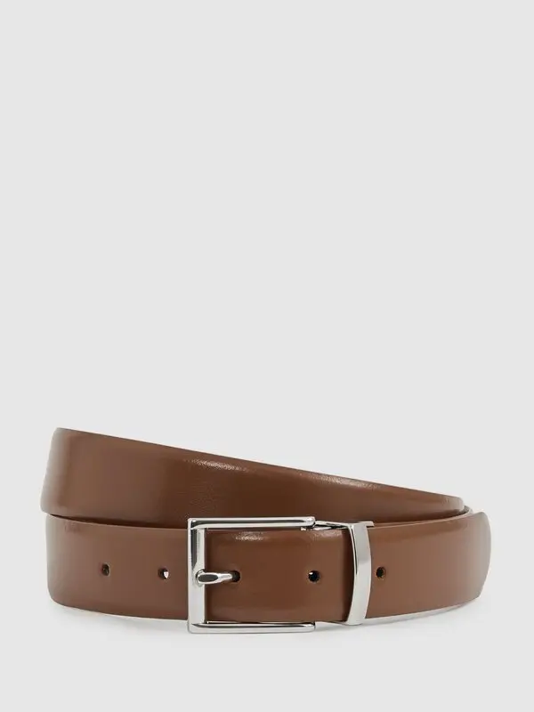 REISS Ricky Leather Reversible Belt - Tan/dark Brown