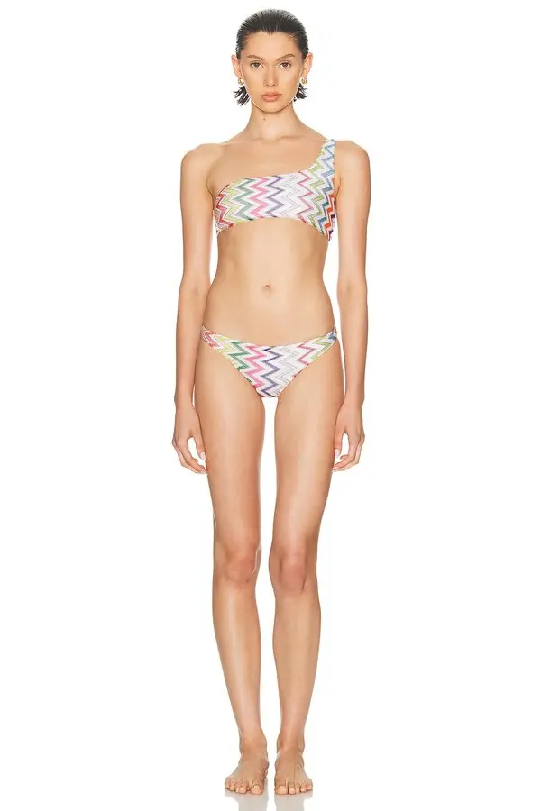 Missoni Zig Zag One Shoulder Bikini Set - Multicolor On White Base