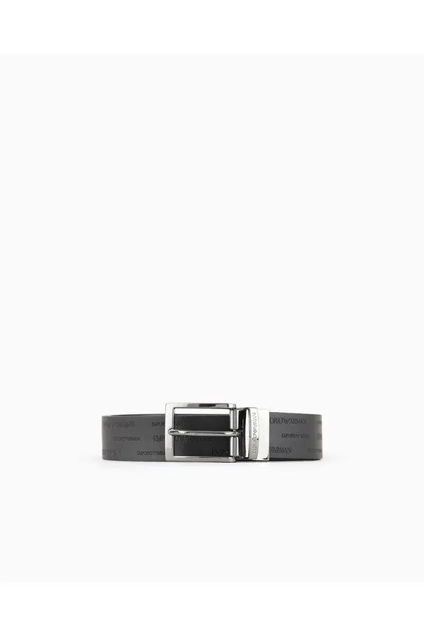 Emporio Armani Reversible Leather Belt With Embossed Lettering - Black