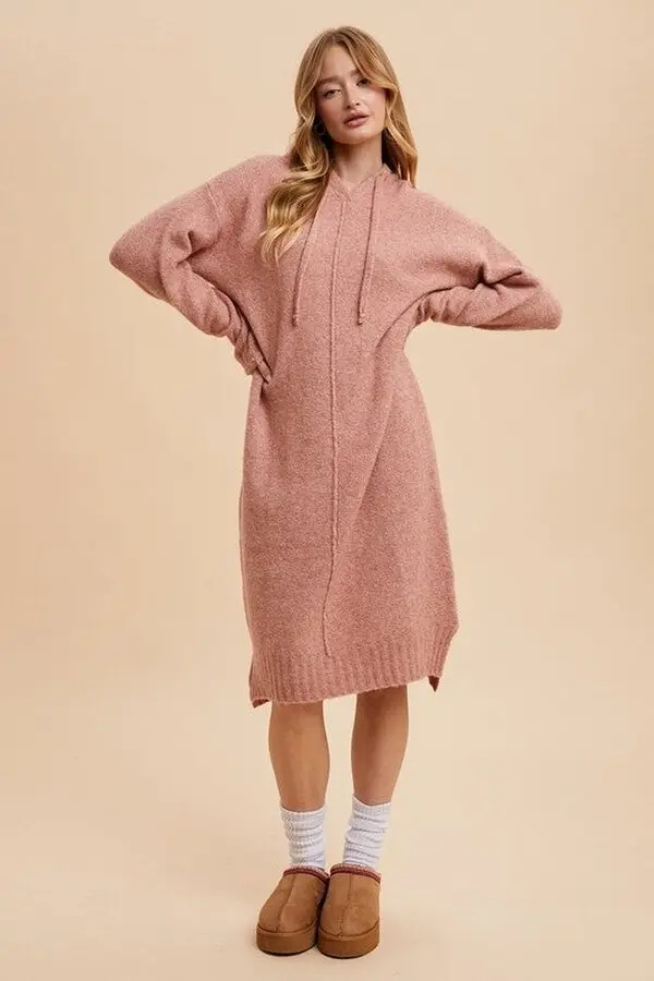 knee length dresses for ladies MO&Co. Women's Long Sleeves Slit Detail Hooded Midi Dress Casual Weekend Grey Size Xs main image 0