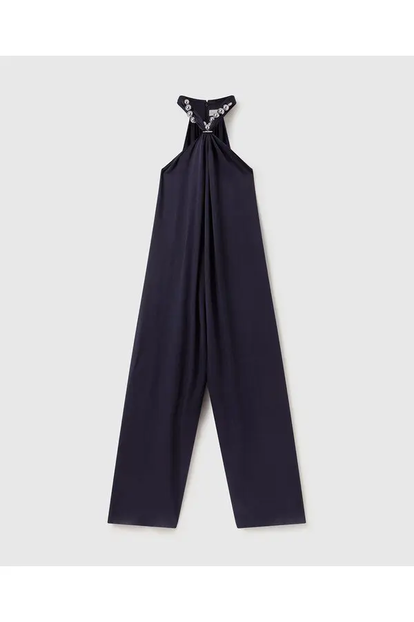 Stella McCartney Ball-chain Halterneck Satin Jumpsuit - Blue / Navy