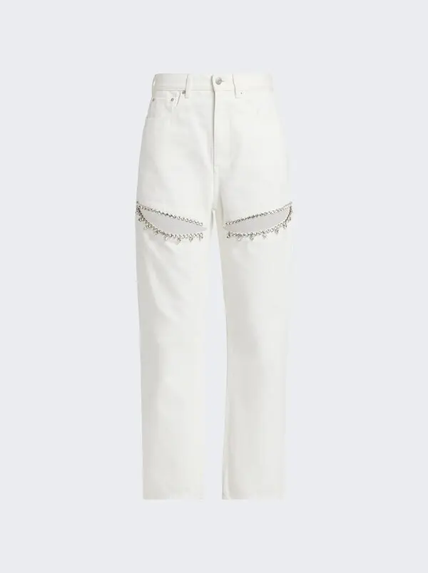 AREA Crystal Slit Straight Leg Jeans