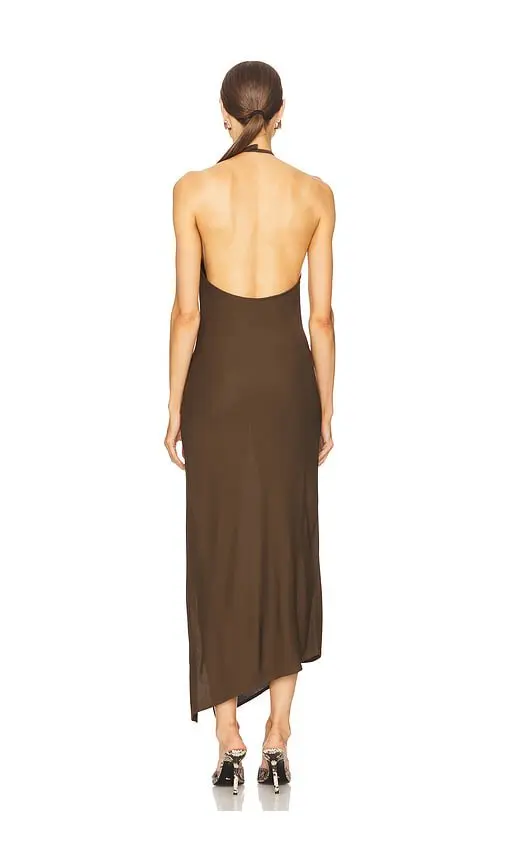 Attico Halterneck Gown With Asymmetrical Hem - Green