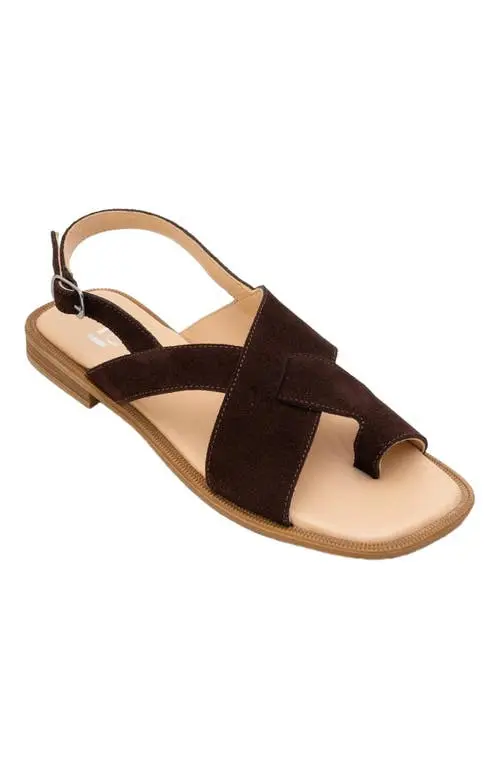 FOREVER & ALWAYS SHOES Louna Leather Thong Sandals - Brown Suede Leather