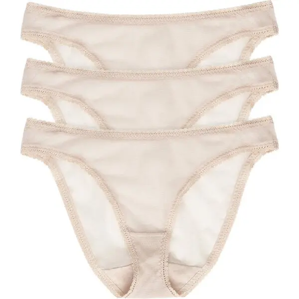 ON GOSSAMER 3-pack Mesh Hip Bikinis - Champagne