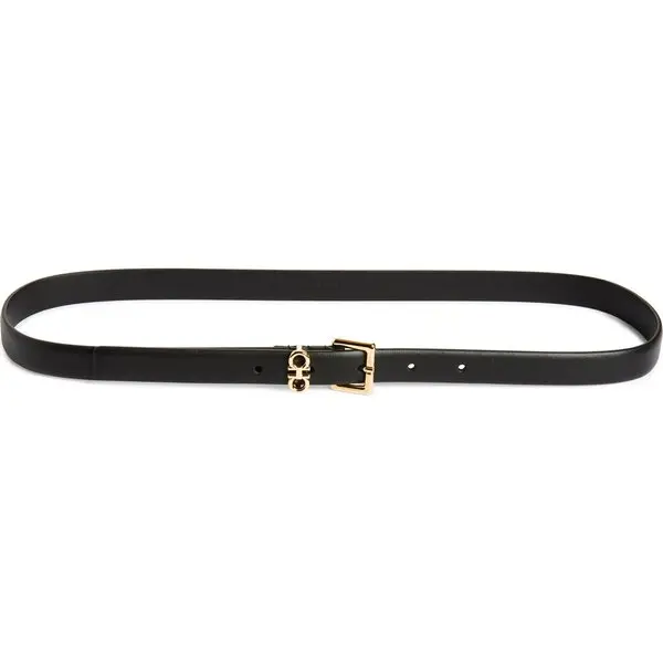 FERRAGAMO Slim Gancio Leather Belt - Nero