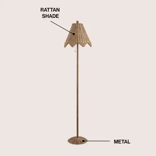 JONATHAN Y Tybee 60.5" Traditional Coastal Rattan Scalloped Led Floor Lamp