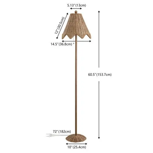 JONATHAN Y Tybee 60.5" Traditional Coastal Rattan Scalloped Led Floor Lamp