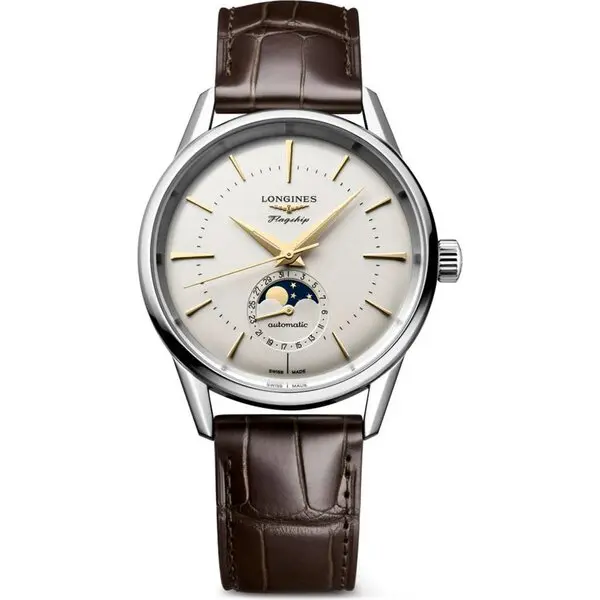 LONGINES Flagship Heritage Moonphase Automatic Strap Watch - Beige