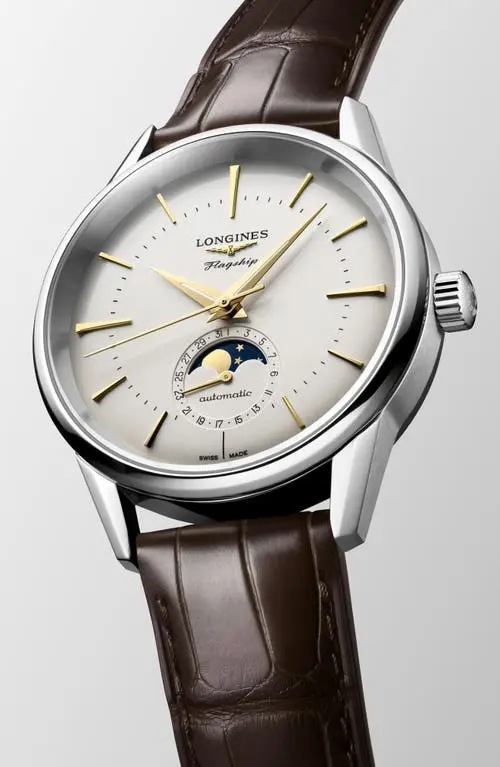 LONGINES Flagship Heritage Moonphase Automatic Strap Watch - Beige