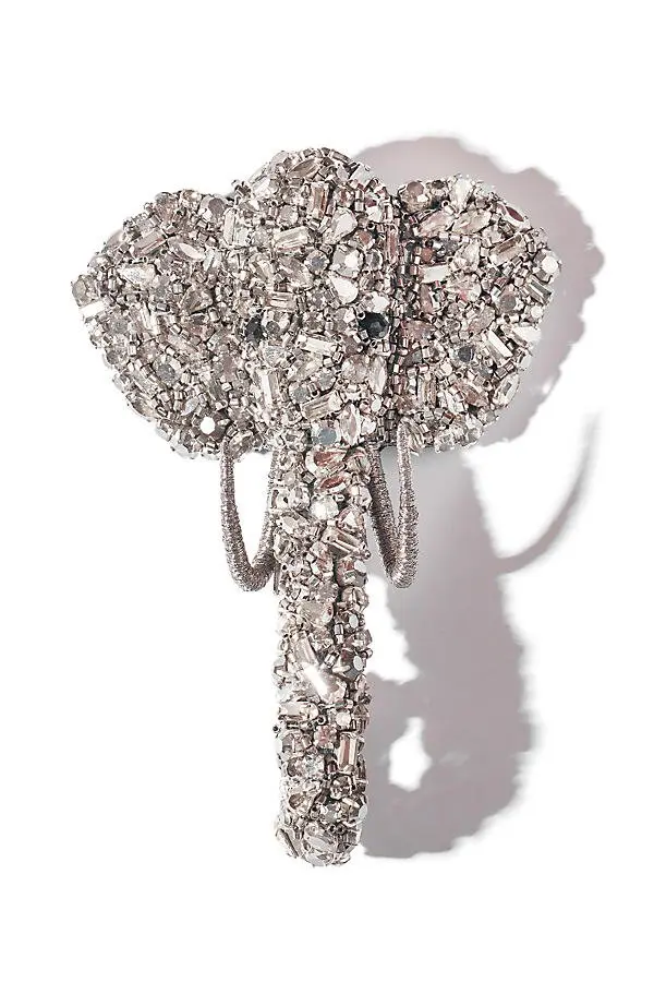 Deepa Gurnani Elephant Brooch - Dark Grey
