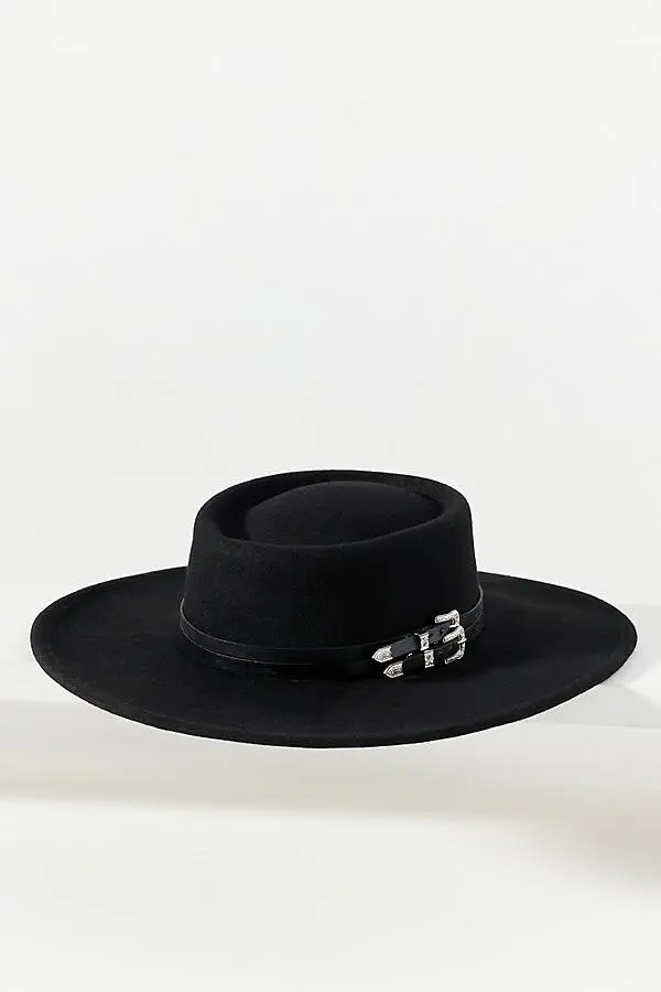 San Diego Hat Ella Double-belt Wool Boater - Black