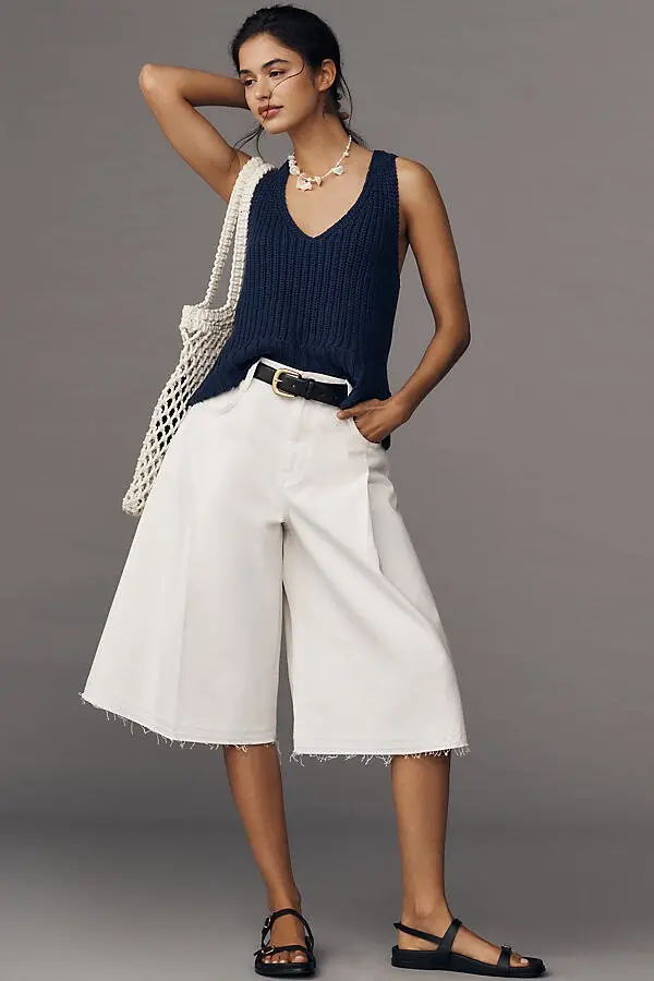 PILCRO Pleated High-rise Culotte Jeans