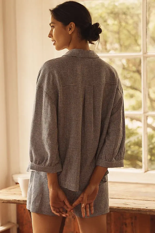 Eberjey Linen Blend Buttondown Top - Navy
